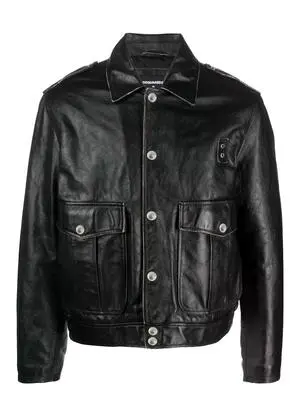 Dsquared2 Button-fastening Leather Bomber Jacket - Black