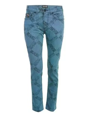 Versace Logo Print Skinny Jeans - Blue