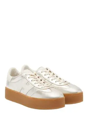 Hogan Metallic Leather Platform Sneakers - Silver