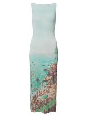 Staud Bryn Printed Compact Knit Midi Dress - Blue
