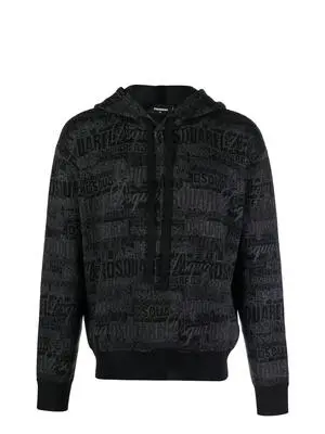 Dsquared2 All-over Logo Intarsia Knit Hoodie - Grey