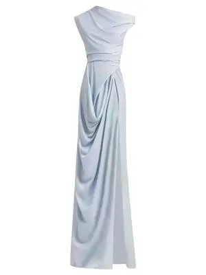 GEMY MAALOUF Asymmetrical Neckline Draped Maxi Dress - Blue