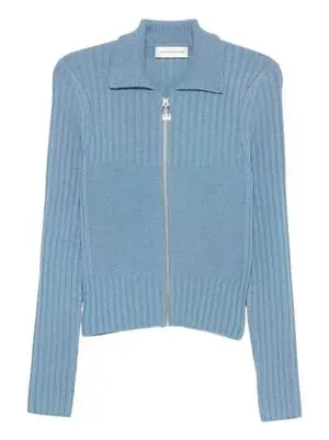 Victoria Beckham Ribbed-knit Zip-up Cardigan - Blue