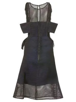 SELF-PORTRAIT Mesh Fringe Midi Dress - Black