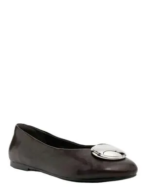 ADRIANNA FERETTI Adrianna Ferretti Logo-embellished Leather Ballet Flats - Brown