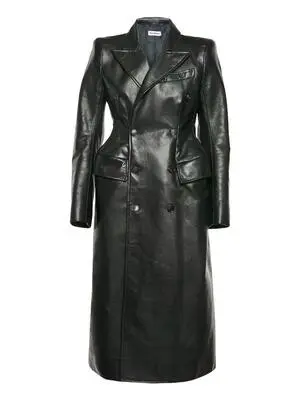 Balenciaga Leather Trench Coat - Black