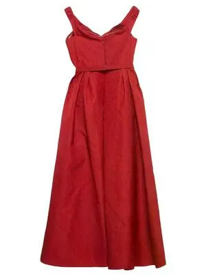 SELF-PORTRAIT Textured Jacquard Off-shoulder Midi Dress - Red