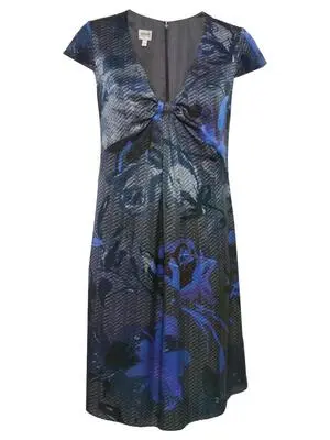 ARMANI Floral Print V-neck Midi Dress - Blue