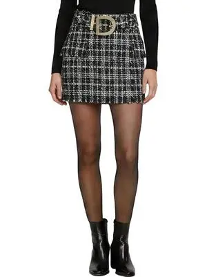 BALMAIN Balmain Black Tweed Belted Mini Skirt