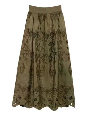 MOUTAKI Broderie Anglaise Flared Midi Skirt - Green