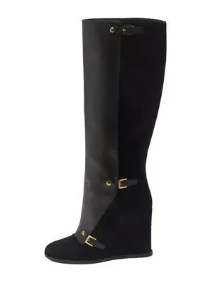 LOUIS VUITTON Louis Vuitton Wedge Boots With LV Engraved Studs And Buckle Detail