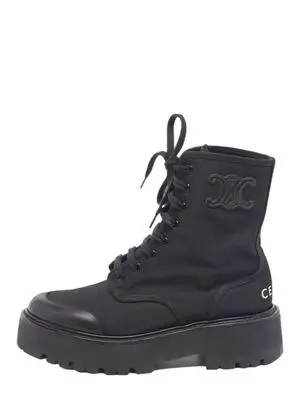 Celine Logo Detail Combat Boots - Black