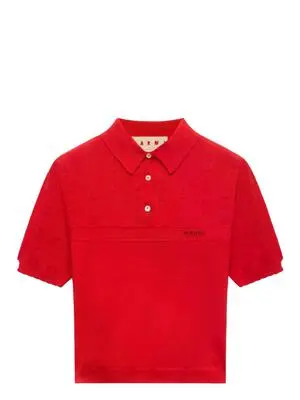 Marni Pointelle-knit Scalloped Polo Top - Red