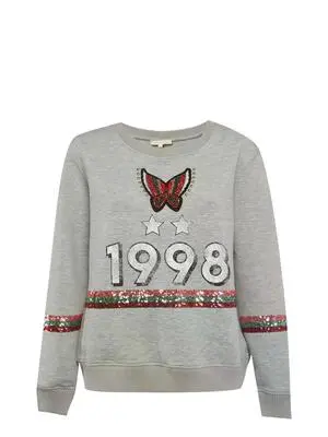 Maje Embellished Sweatshirt With Butterfly And Star Print - Grey