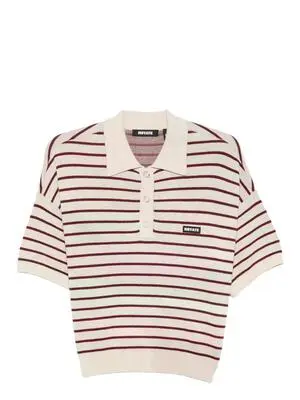 ROTATE BY BIRGER CHRISTENSEN Striped Short-sleeve Knit Polo - Neutrals