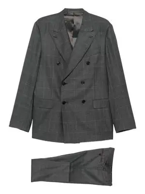 Caruso Check Double-breasted Suit - Grey