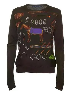 Ralph Lauren Equestrian-print Long-sleeve Sweater - Grey