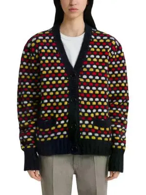 Marni Jacquard Shetland Wool Cardigan - Blue
