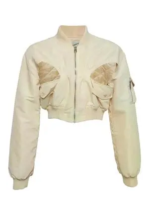Coperni Cropped Bomber Jacket With Cut-out Detail - Neutrals