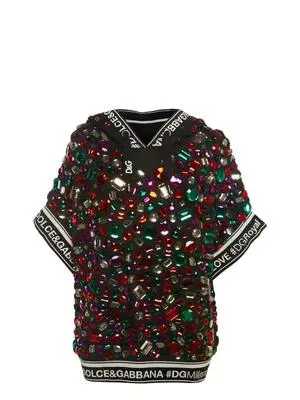Dolce & Gabbana Crystal-embellished Short-sleeve Hoodie - Black