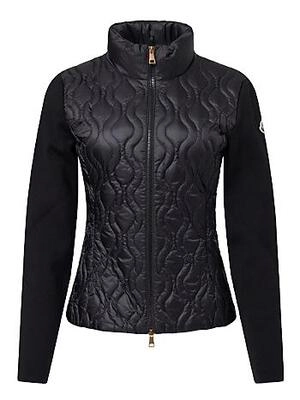 Moncler Hybrid Logo Badge Nylon And Cotton-knit Cardigan - Black