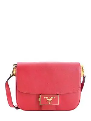 Prada Embleme Flap Saffiano Leather Shoulder Bag - Red