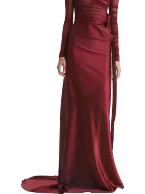 2310 STUDIO Satin Maxi Skirt With Bow Detail - Red