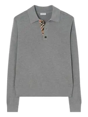 Burberry Long-sleeve Wool Polo Shirt - Grey