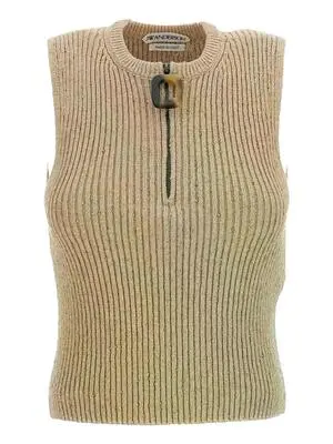 JW Anderson Ribbed Knit Quarter-zip Top - Neutrals