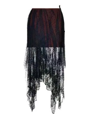 MAISON MARGIELA Lace Overlay Creased Midi Skirt - Black