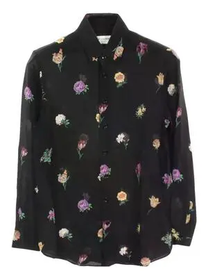 Saint Laurent 2000s Floral-pattern Silk Shirt - Black