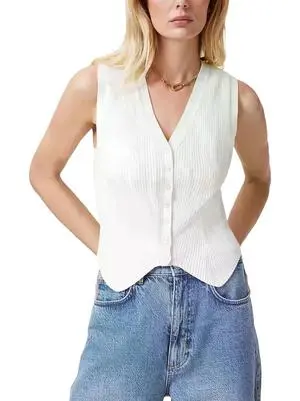 ALLSAINTS Cruz Ribbed Knit V-neck Sleeveless Top - White