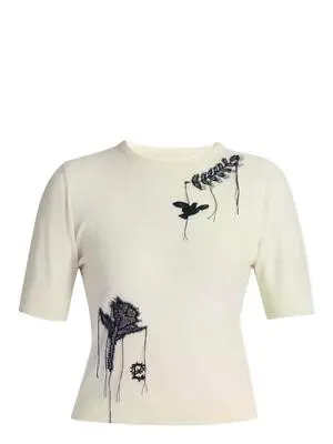 Erdem Embroidered Short-sleeve Sweater - Neutrals