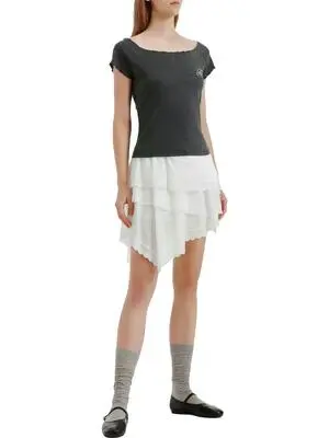 B+AB Embellished Lettuce Trim T-shirt - Grey