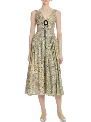 MARKARIAN Penelope Floral-print Keyhole Midi Dress - Neutrals