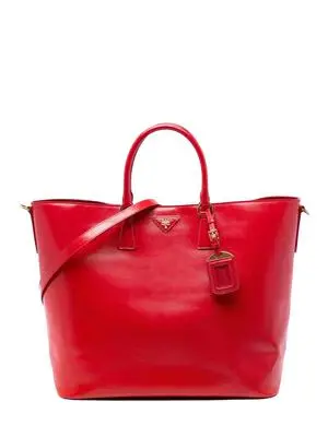 Prada Saffiano Vernice Convertible Tote Satchel - Red