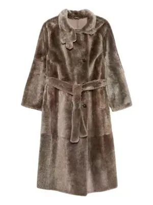 Brunello Cucinelli Belted Shearling Coat Neutrals