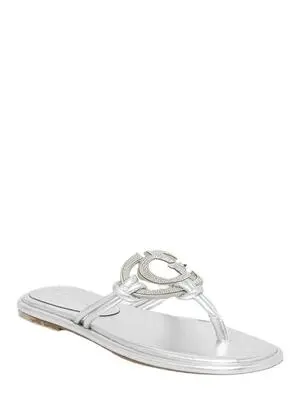 Guess Crystal-embellished Logo Plaque Flip-flops - Silver