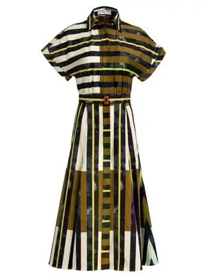 Silvia Tcherassi Noor Striped Midi Dress - Green