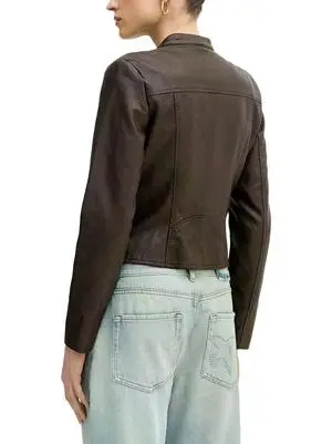 Guess Monogram-embossed Band-collar Zip-up Jacket - Brown