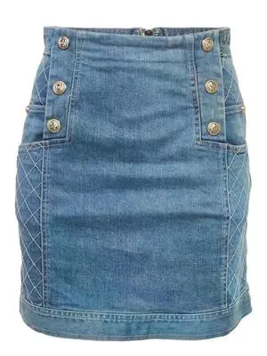 Pierre Balmain Quilted-panel Button-embellished Mini Denim Skirt - Blue