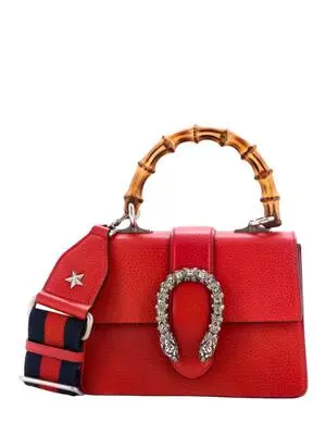 Gucci Dionysus Bamboo Top Handle Bag Leather Mini Satchel - Red