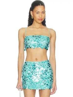 LOVERS AND FRIENDS Embellished Sequined Cropped Top - Blue