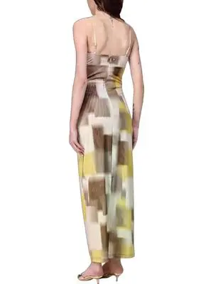 Emporio Armani Cabstract-print Tulle Maxi Dress - Neutrals