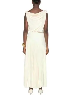 ABADIA Gwen Pleated Off-shoulder Midi Dress - Neutrals