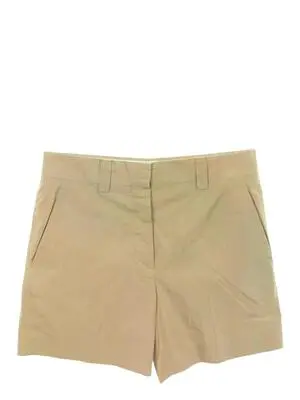 Miu Miu Beige Cotton Poplin Embroidered Logo Shorts - Neutrals