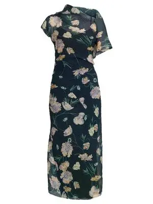 Erdem Floral Print Organza-cloqué Midi Dress - Blue