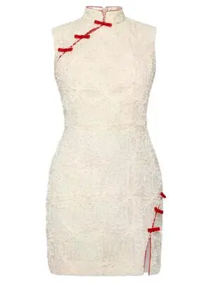 ANOUKI Textured Mini Dress With Bow Embellishments - Neutrals