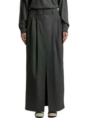 Peserico Pleated Front-slit Maxi Skirt - Grey