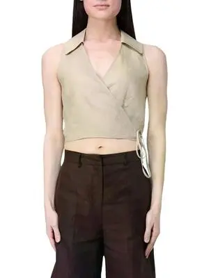 COLMAR Colmar Beige Linen Cropped Wrap Top Neutrals